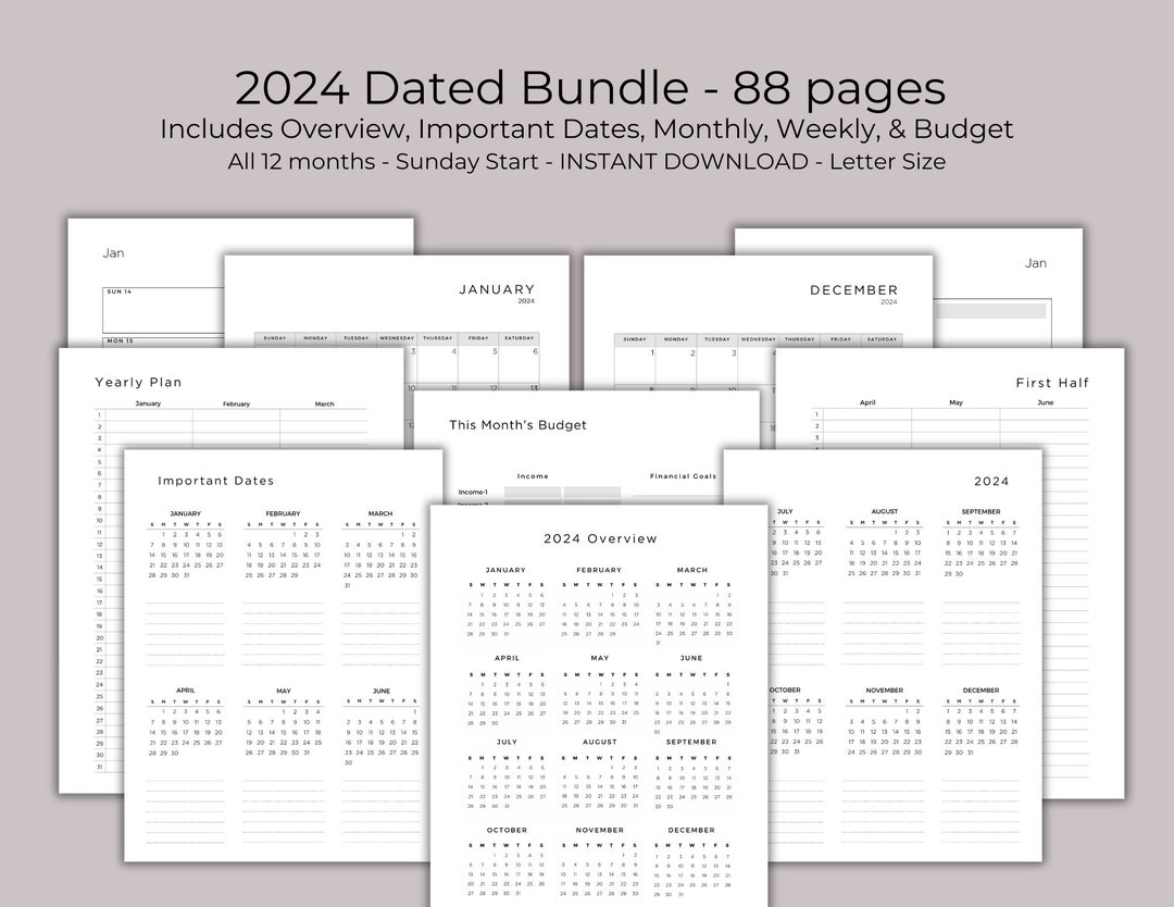 2024 Dated Bundle US Letter Monthly's Weeklys Overview Important Dates ...