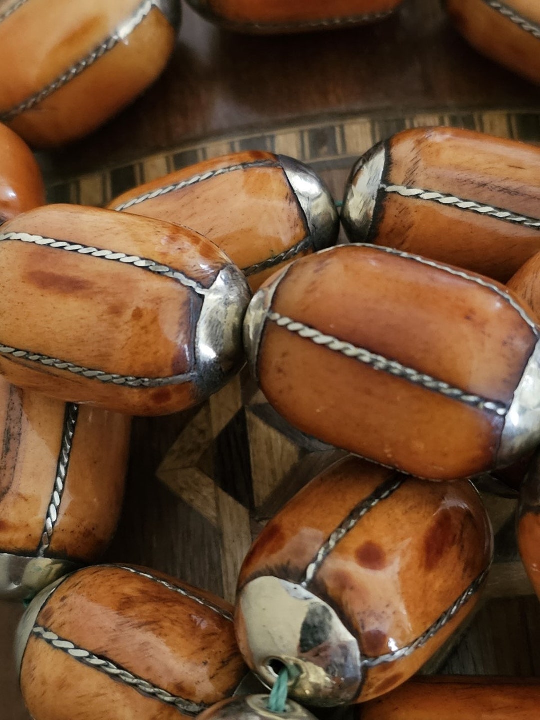 Oval Large Orange Henna Color Moroccan Bone Metal Bead,handmade,unique ...