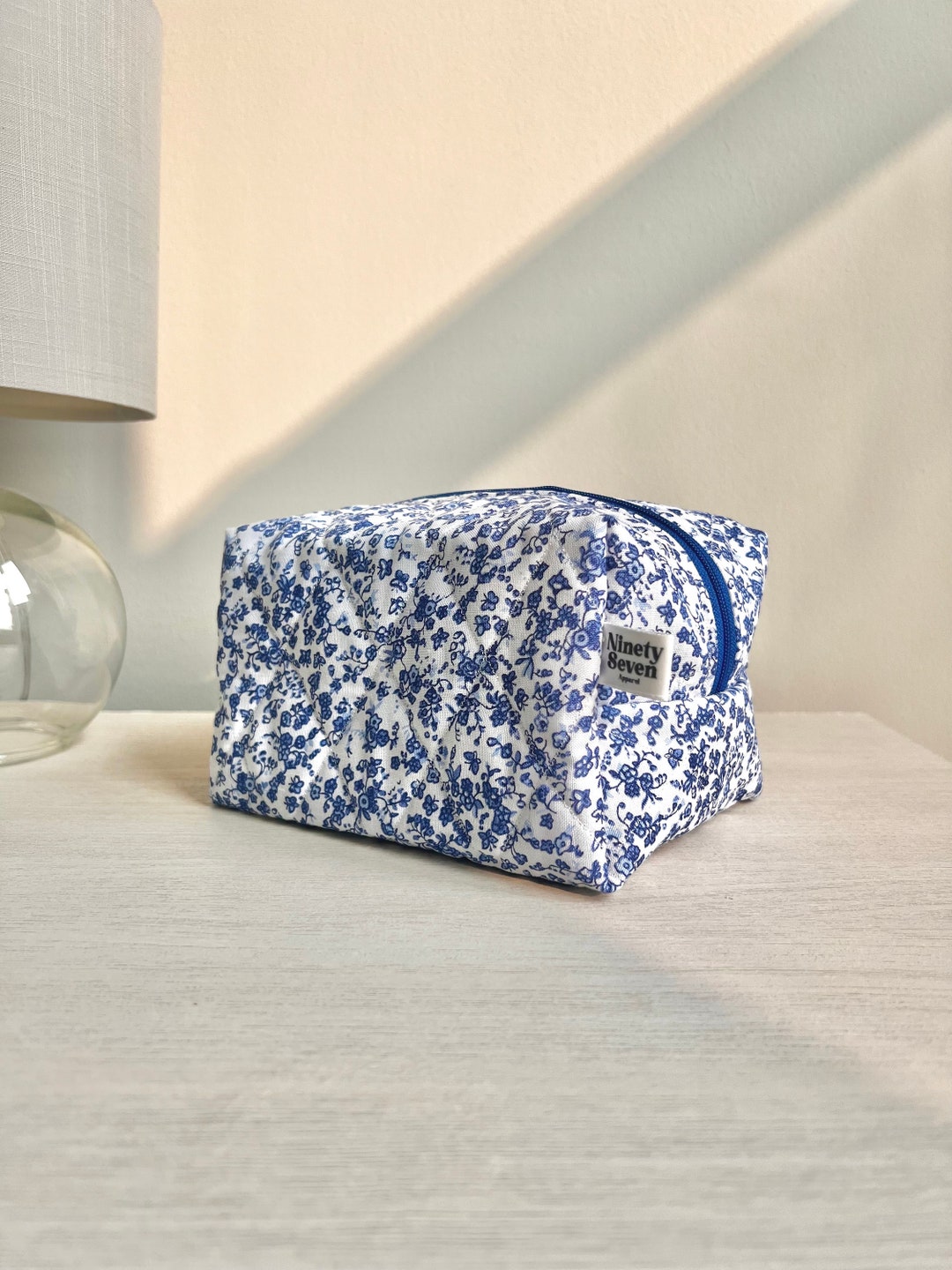 Blue Floral Qulited Makeup Bag, Floral Makeup Bag, Floral Quited Bag ...