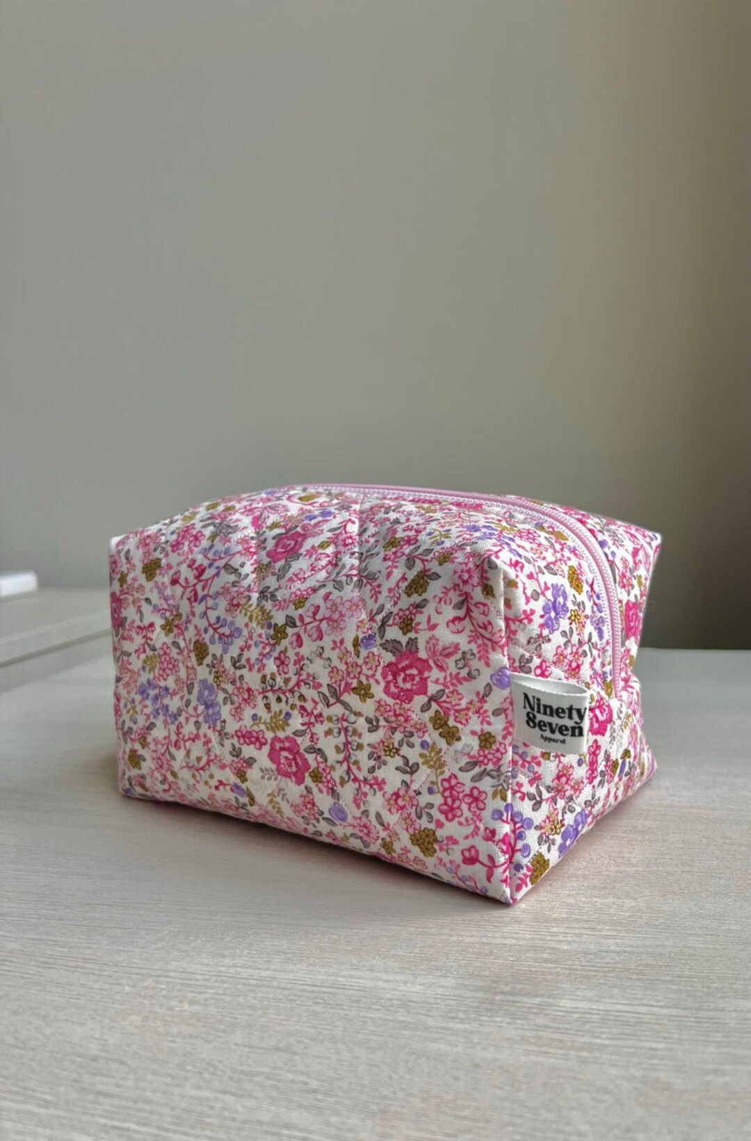 Pink Quilted Makeup Bag, Floral Makeup Bag, Floral Quilted Bag, Cotton ...