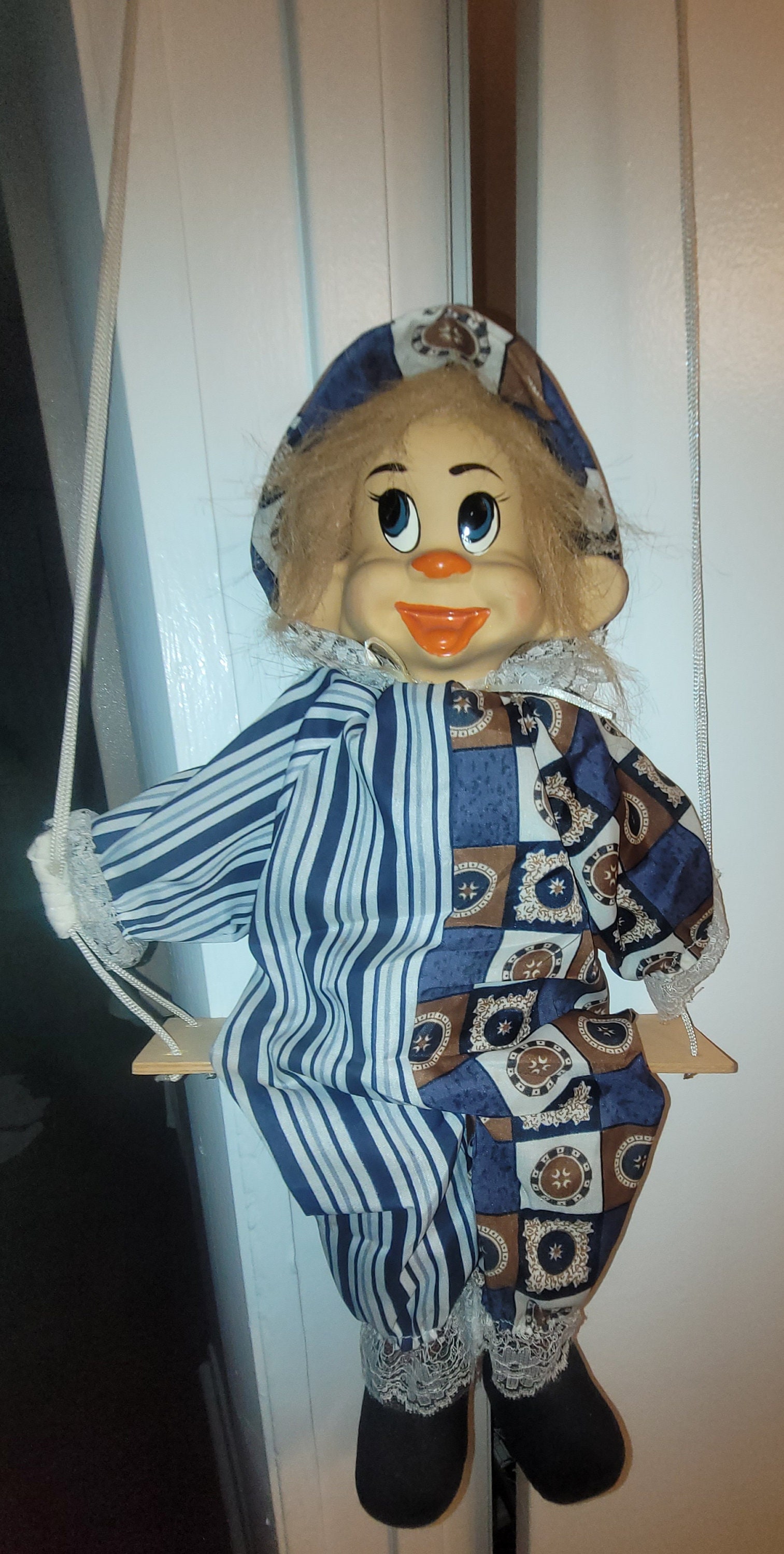 Vintage Porcelain Clown Puppet Marrionette on Swing - Etsy