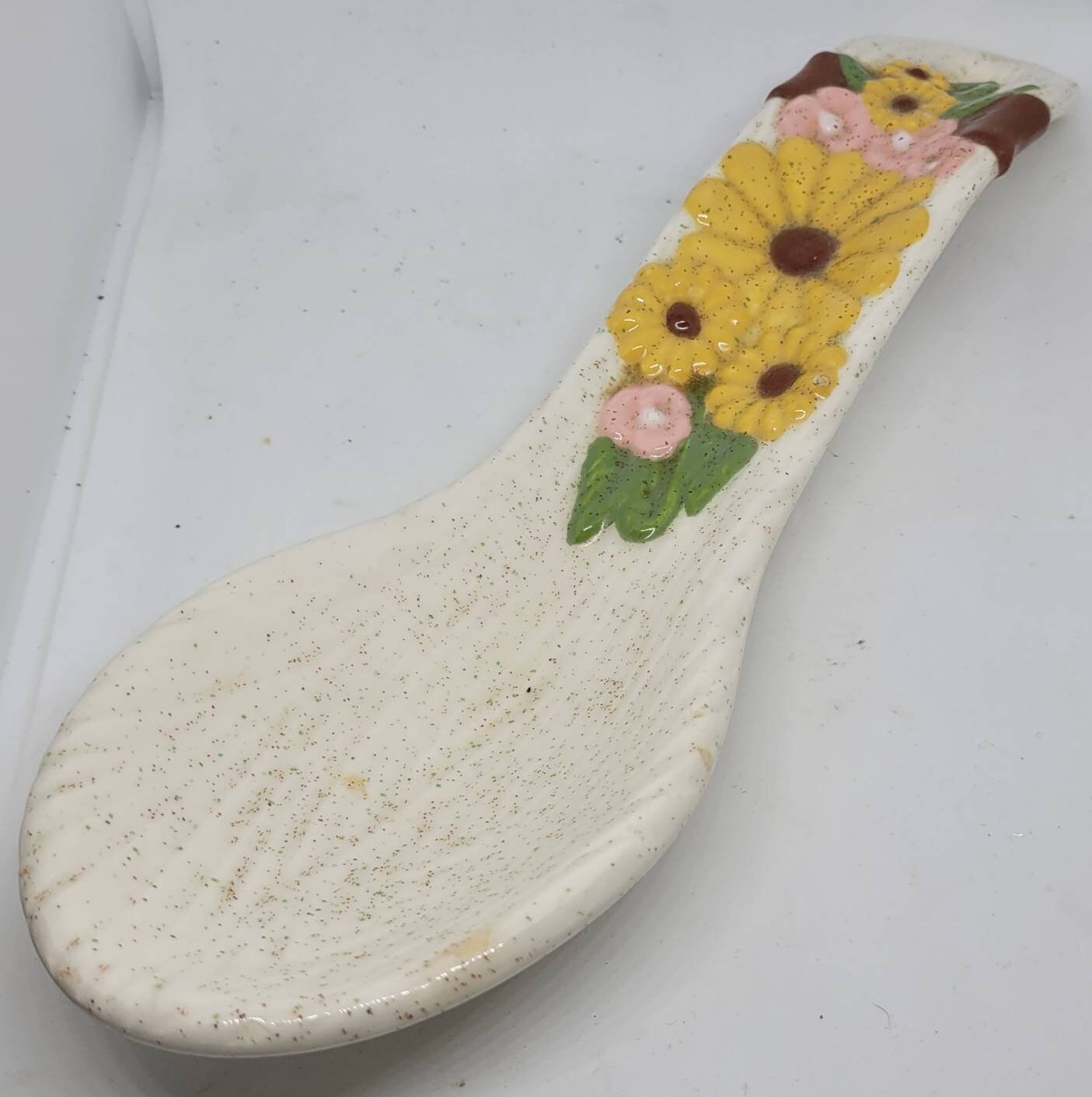 Vintage Pottery Sunflower Spoon Rest, Spoon Rests, Spoon Rest, Cookware ...