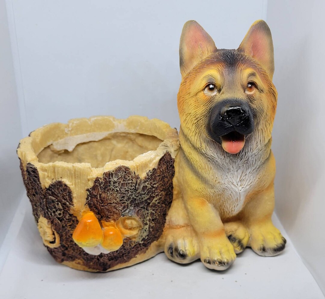 Vintage Resin German Shepherd Mushroom Flower Pot Planter, Planters ...