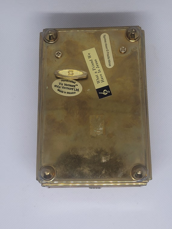 Vintage Musical Brass Teddy Bear Jewelry Box - Gem