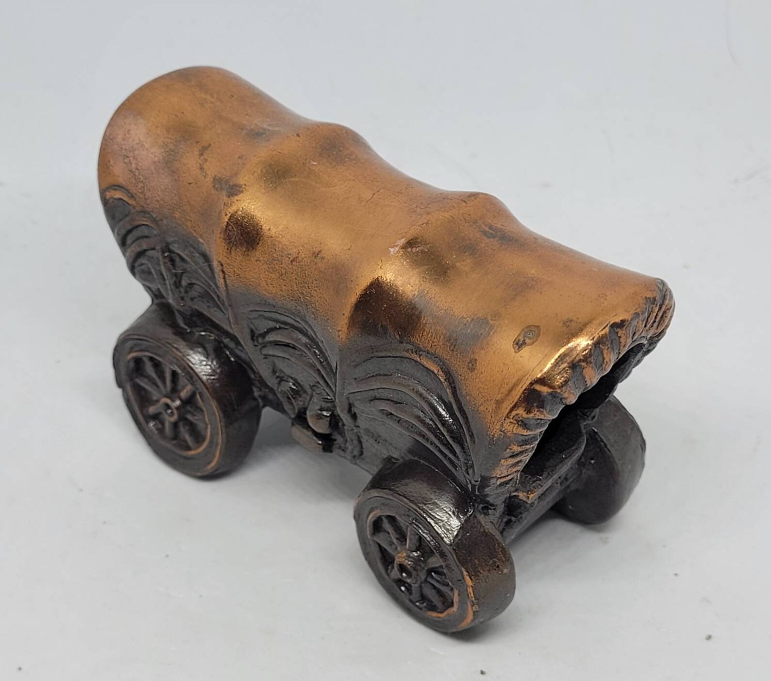 Vintage Heavy Cast Metal Bronze Western Blecher Covered Wagon Figure or ...