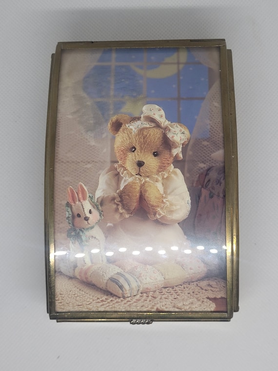 Vintage Musical Brass Teddy Bear Jewelry Box - Gem