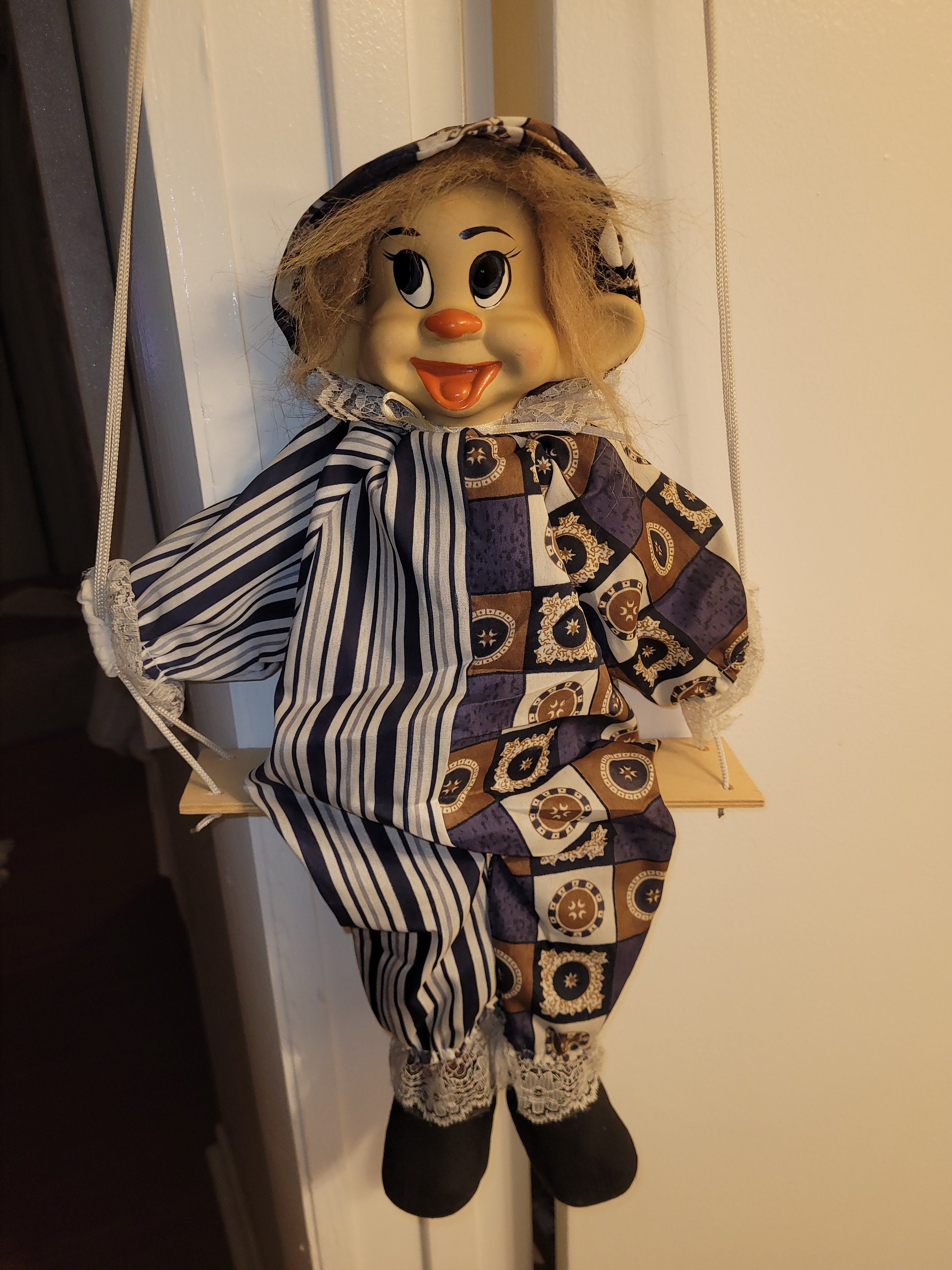 Vintage Porcelain Clown Puppet Marrionette on Swing - Etsy