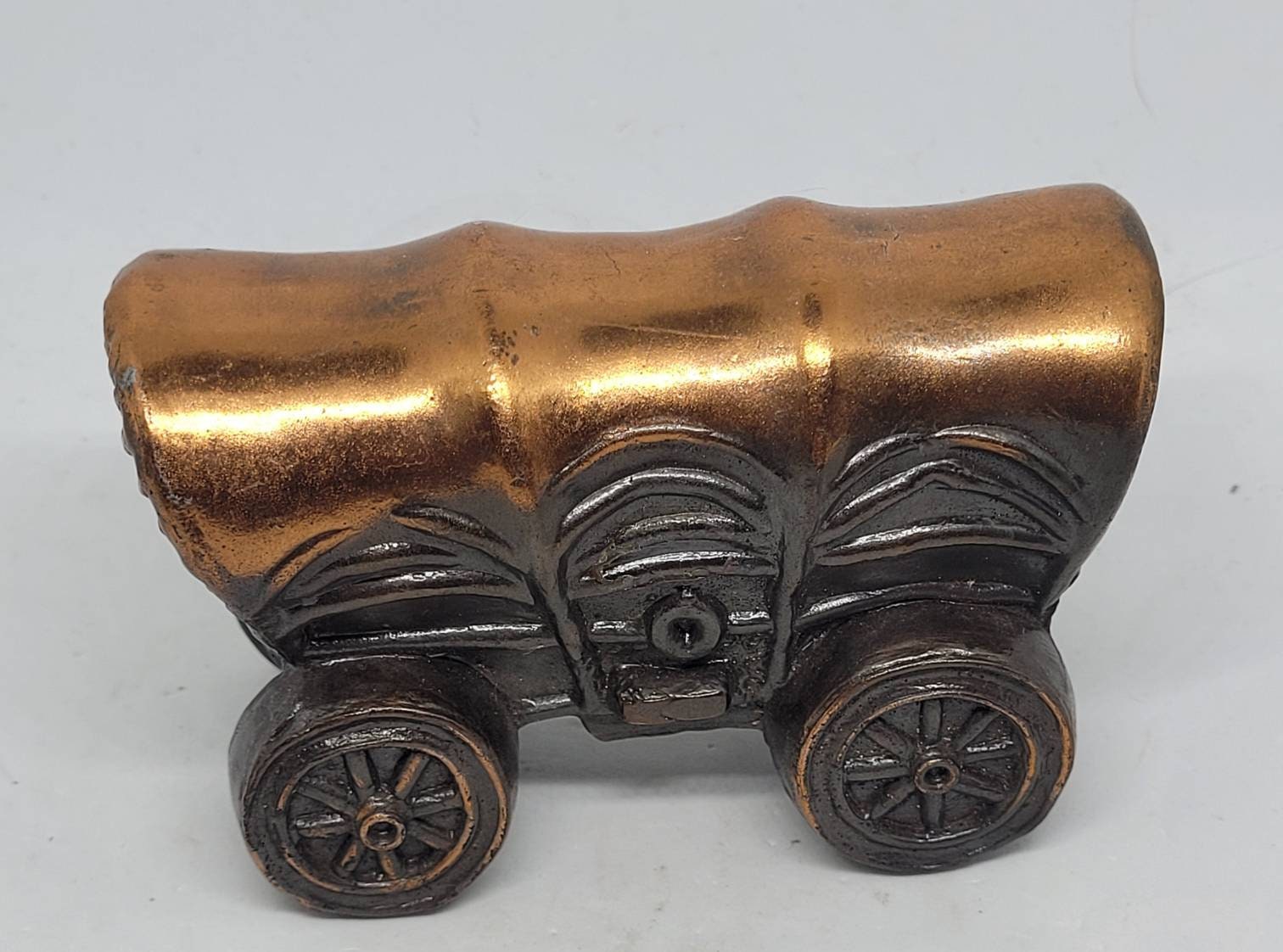 Vintage Heavy Cast Metal Bronze Western Blecher Covered Wagon Figure or ...