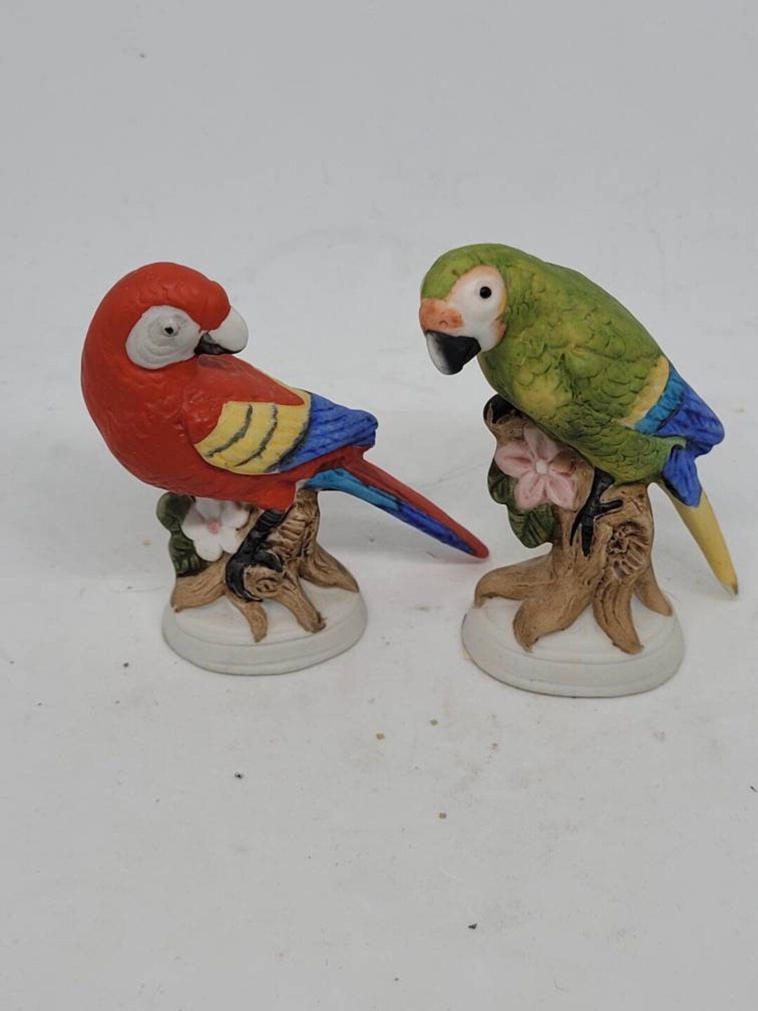 Vintage NAPCO 2881 Colorful Set of Bisque Porcelain Parrot Figurines ...