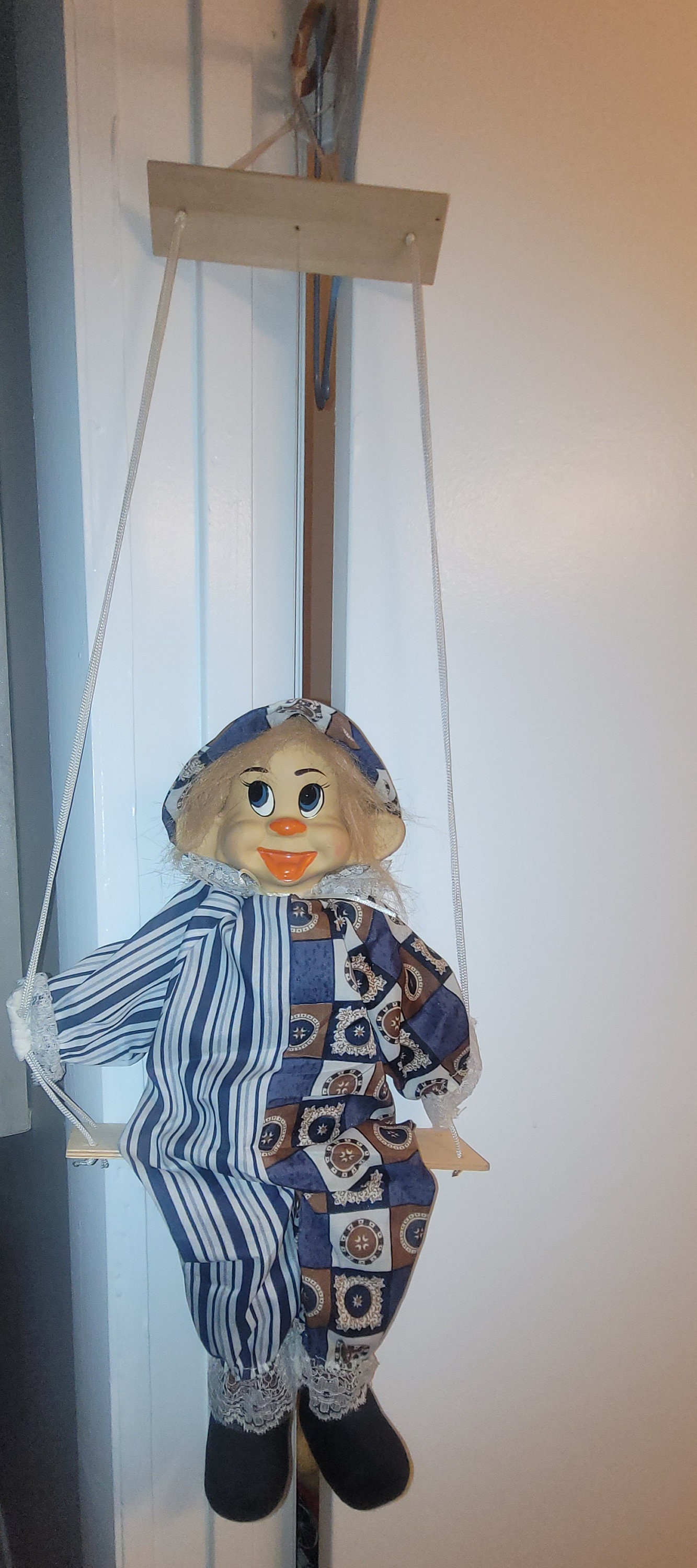 Vintage Porcelain Clown Puppet Marrionette on Swing - Etsy
