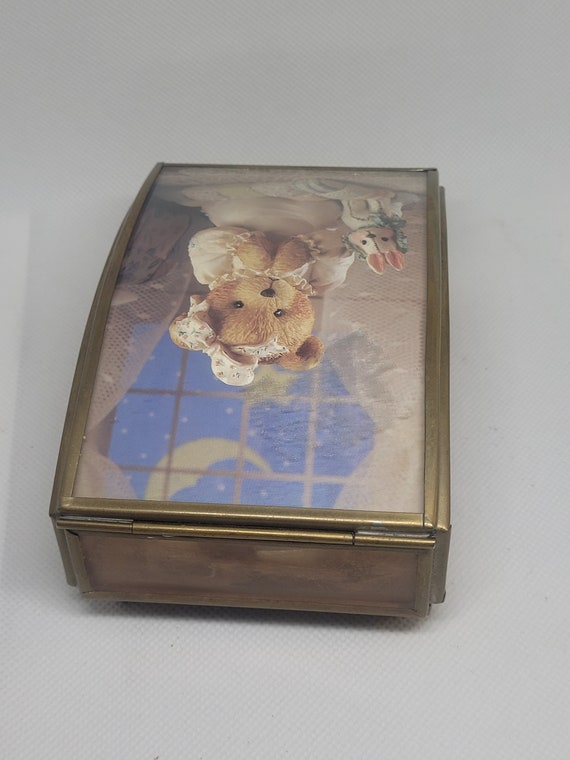 Vintage Musical Brass Teddy Bear Jewelry Box - Gem