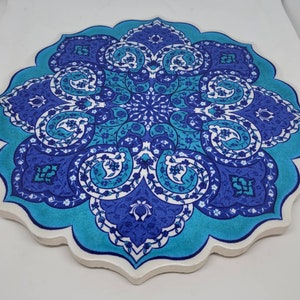 Vintage Turkey Made Round Blue Design Ceramic Trivet, Vintage Trivets ...
