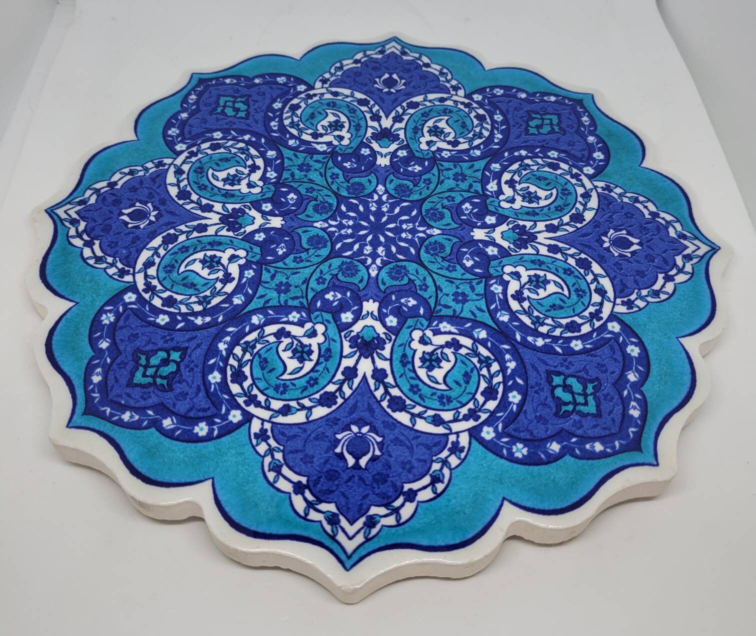 Vintage Turkey Made Round Blue Design Ceramic Trivet, Vintage Trivets ...