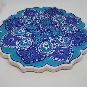 Vintage Turkey Made Round Blue Design Ceramic Trivet, Vintage Trivets ...