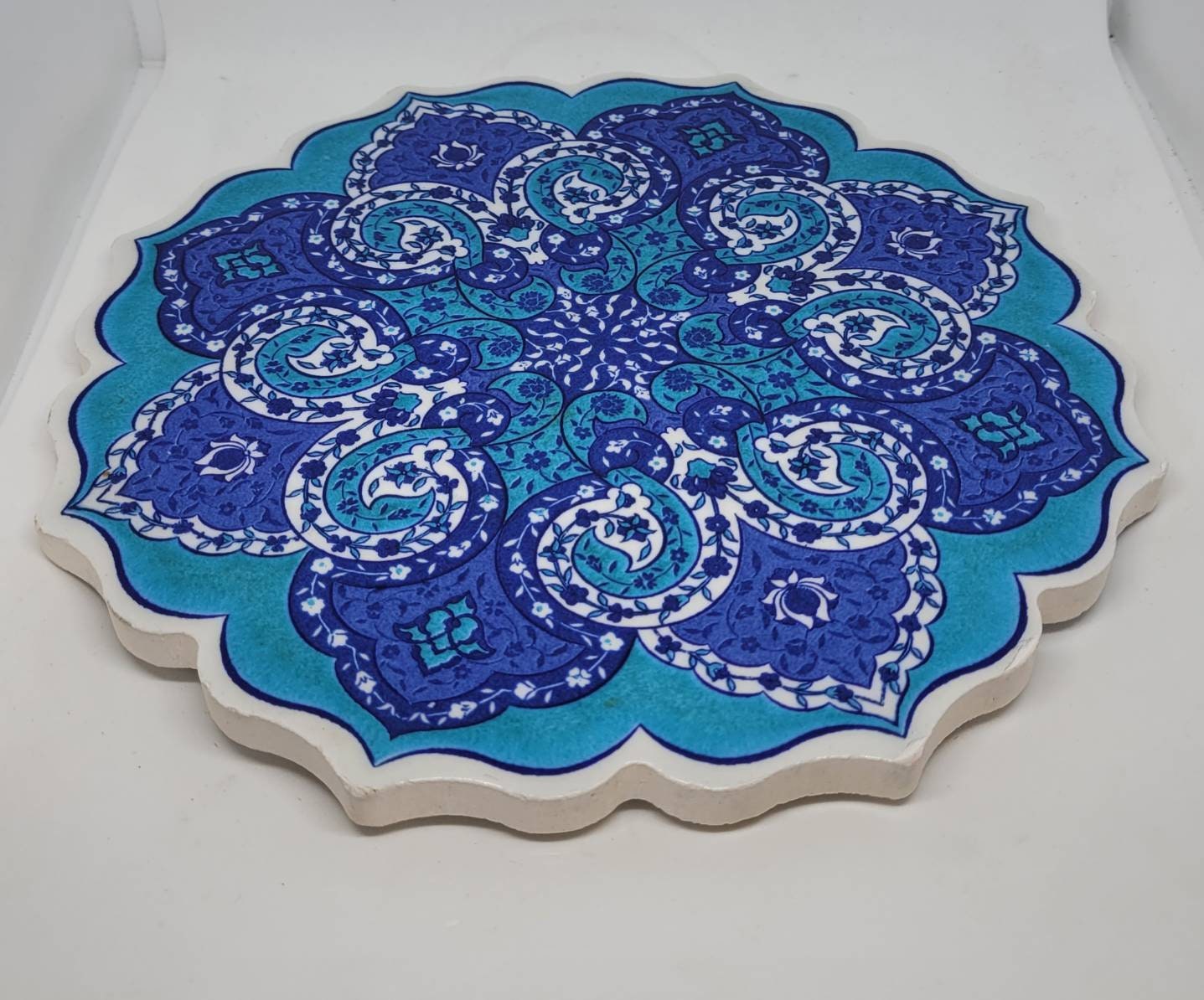 Vintage Turkey Made Round Blue Design Ceramic Trivet, Vintage Trivets ...