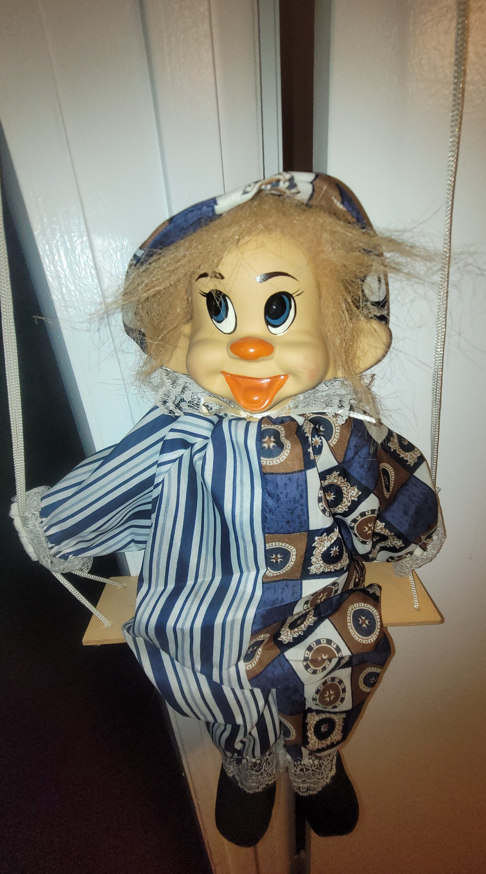 Vintage Porcelain Clown Puppet Marrionette on Swing - Etsy