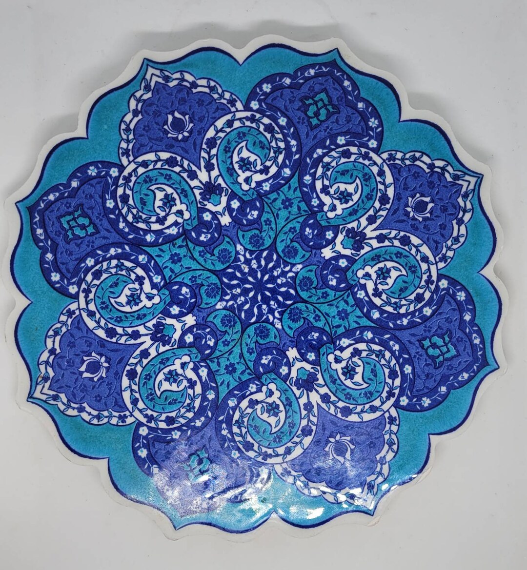Vintage Turkey Made Round Blue Design Ceramic Trivet, Vintage Trivets ...