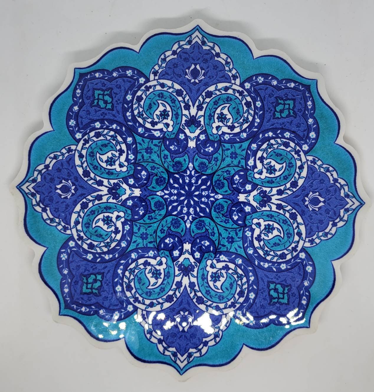 Vintage Turkey Made Round Blue Design Ceramic Trivet, Vintage Trivets ...
