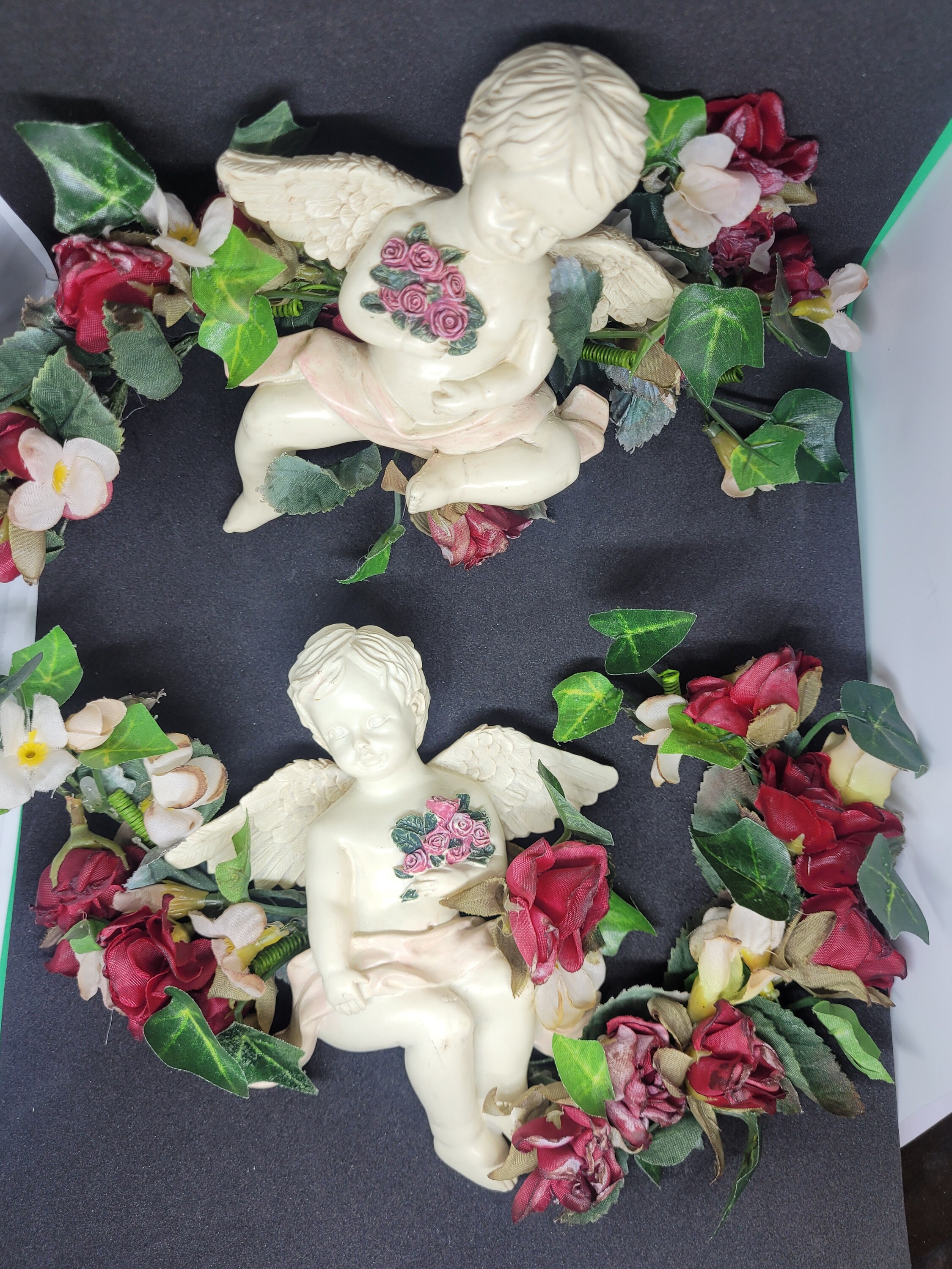 Vintage Set of Cherub Wall Plaques With Floral Greenery. - Etsy