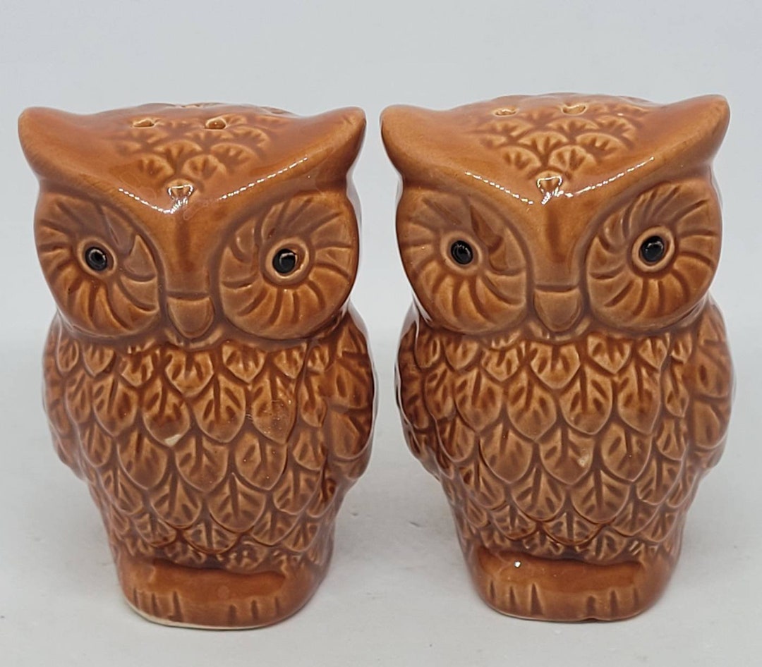 Vintage Ceramic Brown Owls Salt Pepper Shaker Set, Owls, Owl, Kitchen ...