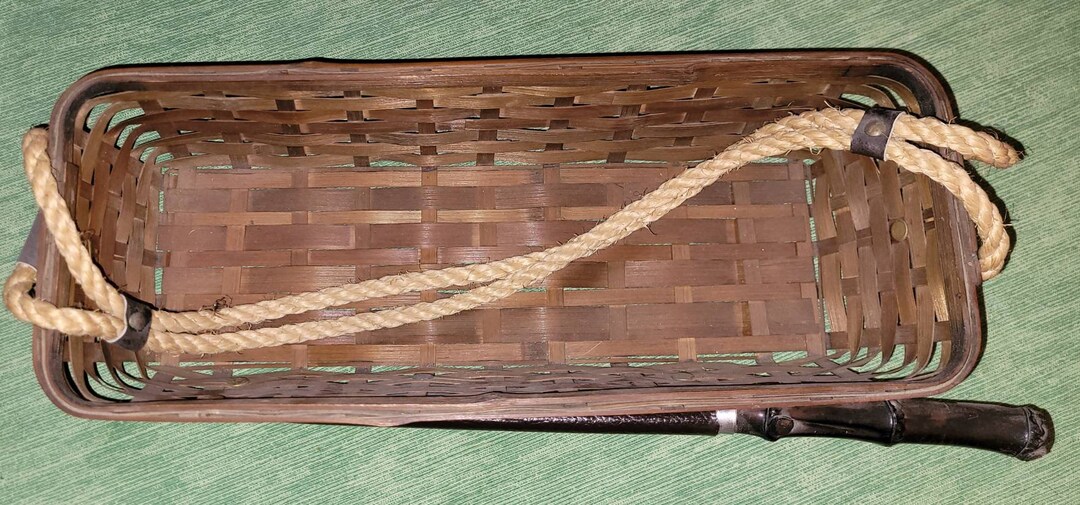 Vintage 1950-60s Bread Basket With Leather Knife Holder and Bamboo ...