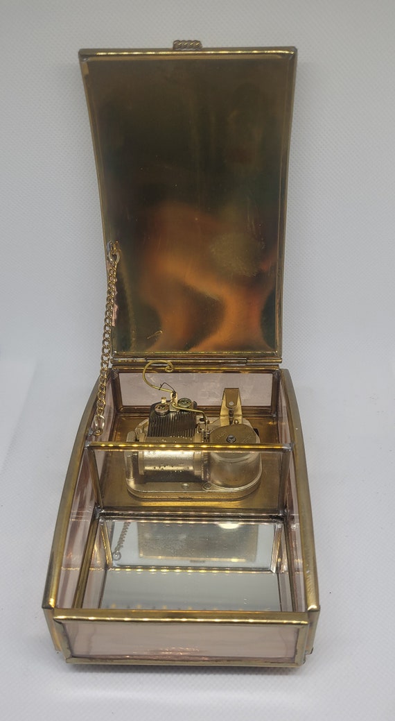 Vintage Musical Brass Teddy Bear Jewelry Box - Gem