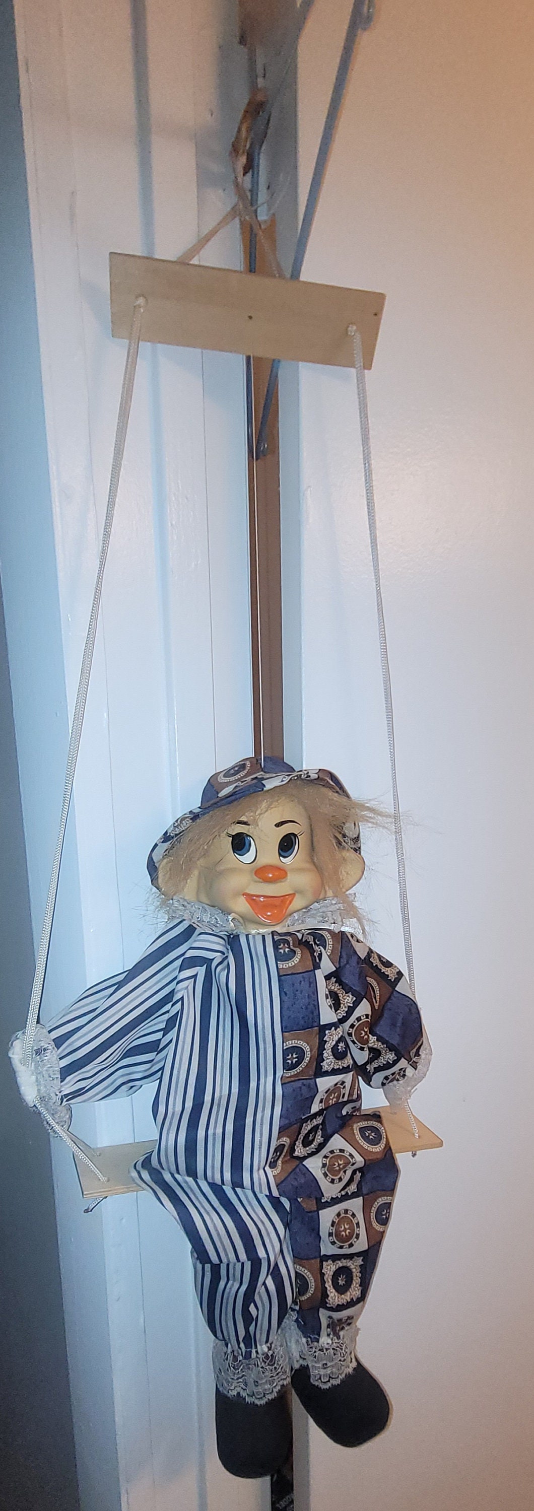 Vintage Porcelain Clown Puppet Marrionette on Swing - Etsy
