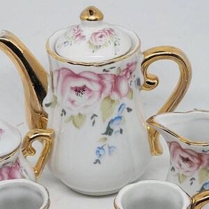 Antique Mini 7 Pc Rose Gold Trim Porcelain Tea Set, Tea Cups, Saucers ...