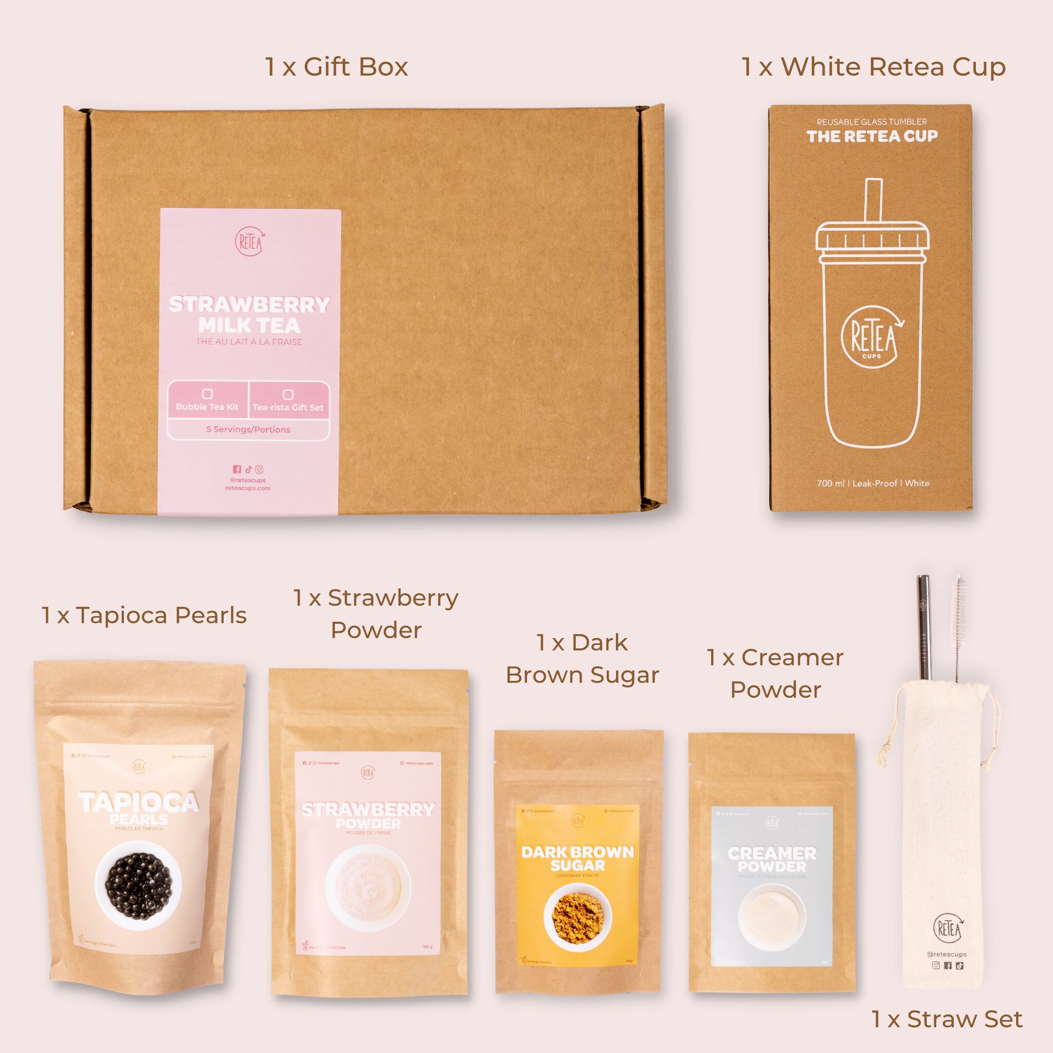 Strawberry Milk Tea Bubble Tea Gift Set With Reusable Cup 5 - Etsy