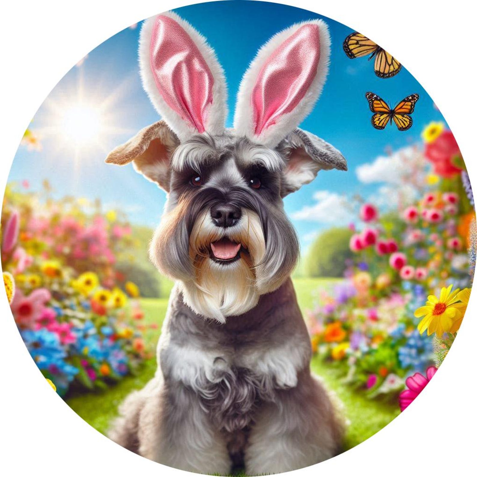 Schnauzer in Easter Bunny Ears House 8 or 10 Inch Metal Wreath Sign ...