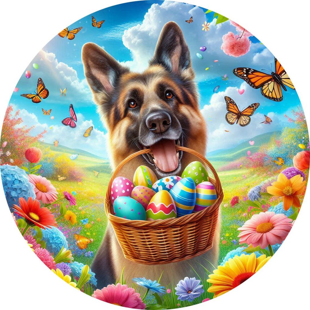 German Shepherd Easter Egg Basket 8 Inch Metal Wreath Sign | Wall Art ...