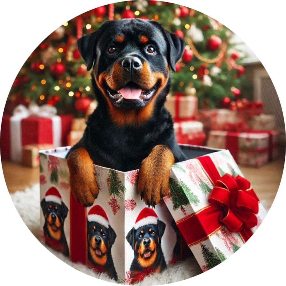 Rottweiler in a Christmas Present 8 Inch Metal Wreath Sign | Gift ...