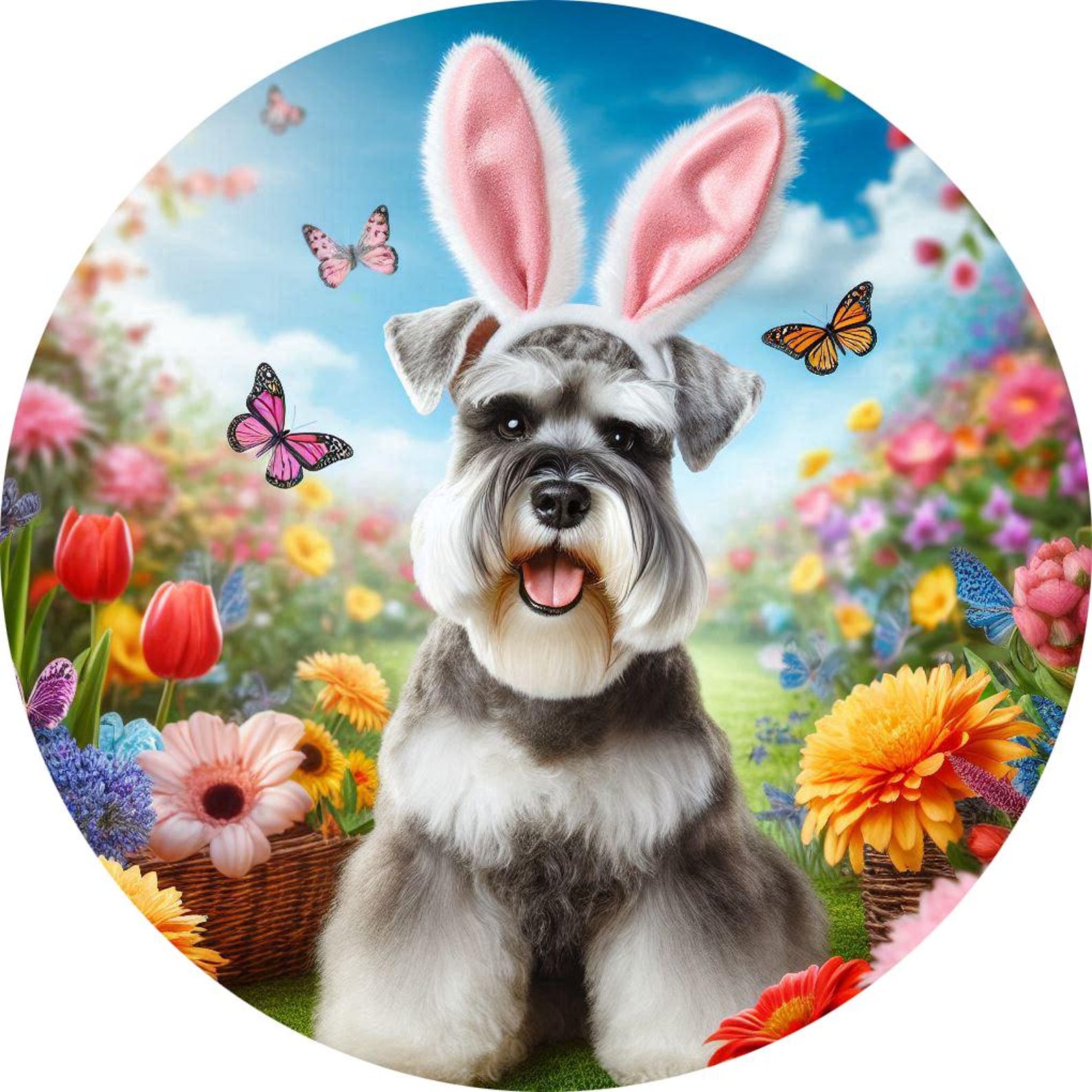 Schnauzer in Easter Bunny Ears House 8 or 10 Inch Metal Wreath Sign ...