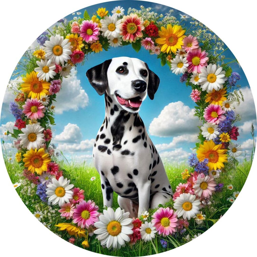 Dalmatian Surrounded Daisy 8 or 10 Inch Metal Wreath Sign | Home Decor ...