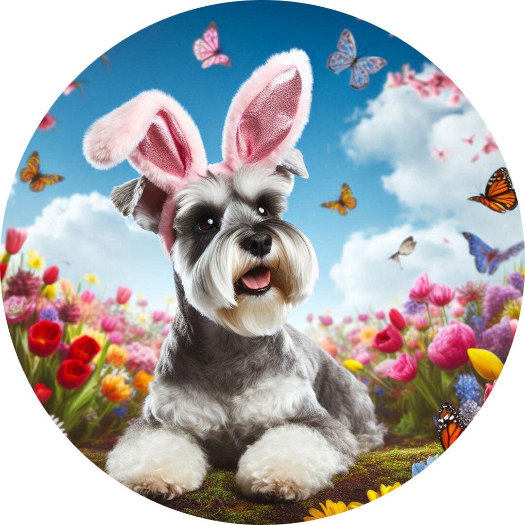 Schnauzer in Easter Bunny Ears House 8 or 10 Inch Metal Wreath Sign ...