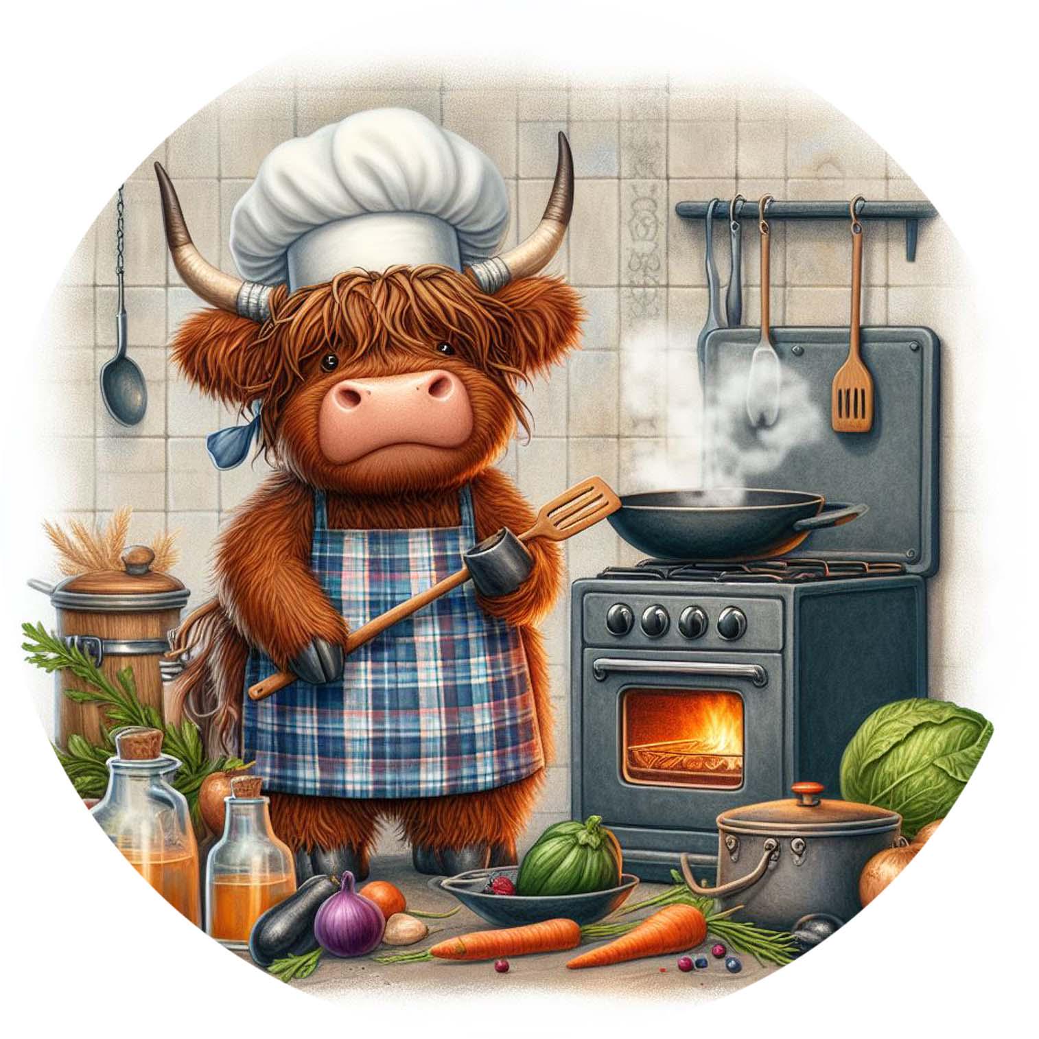 Highland Cow Cooking 8 Inch Metal Wreath Sign | Collection | Wall Art ...