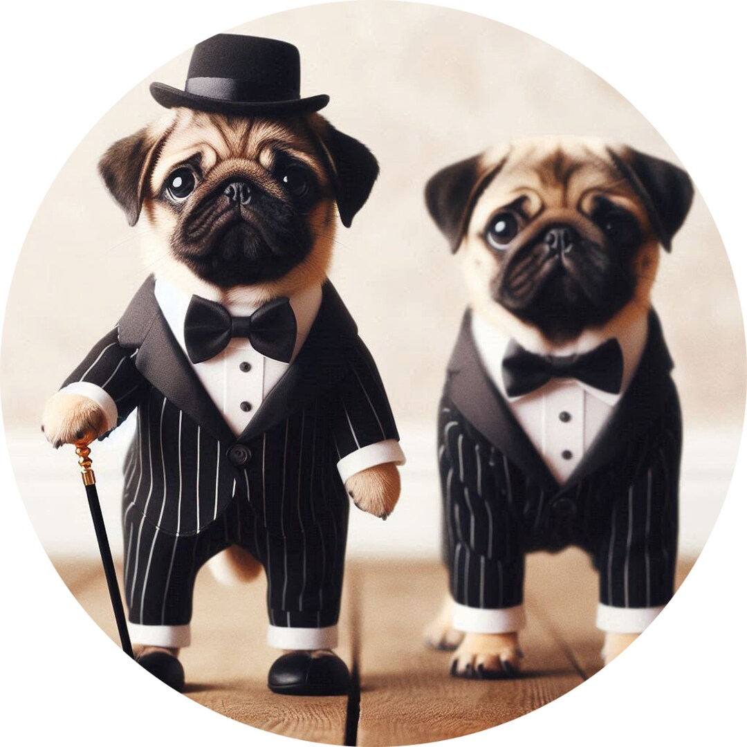 Funny Pugs in Tuxedo 8 Inch Round Metal Wreath Sign / Sharp Dressed Dog ...