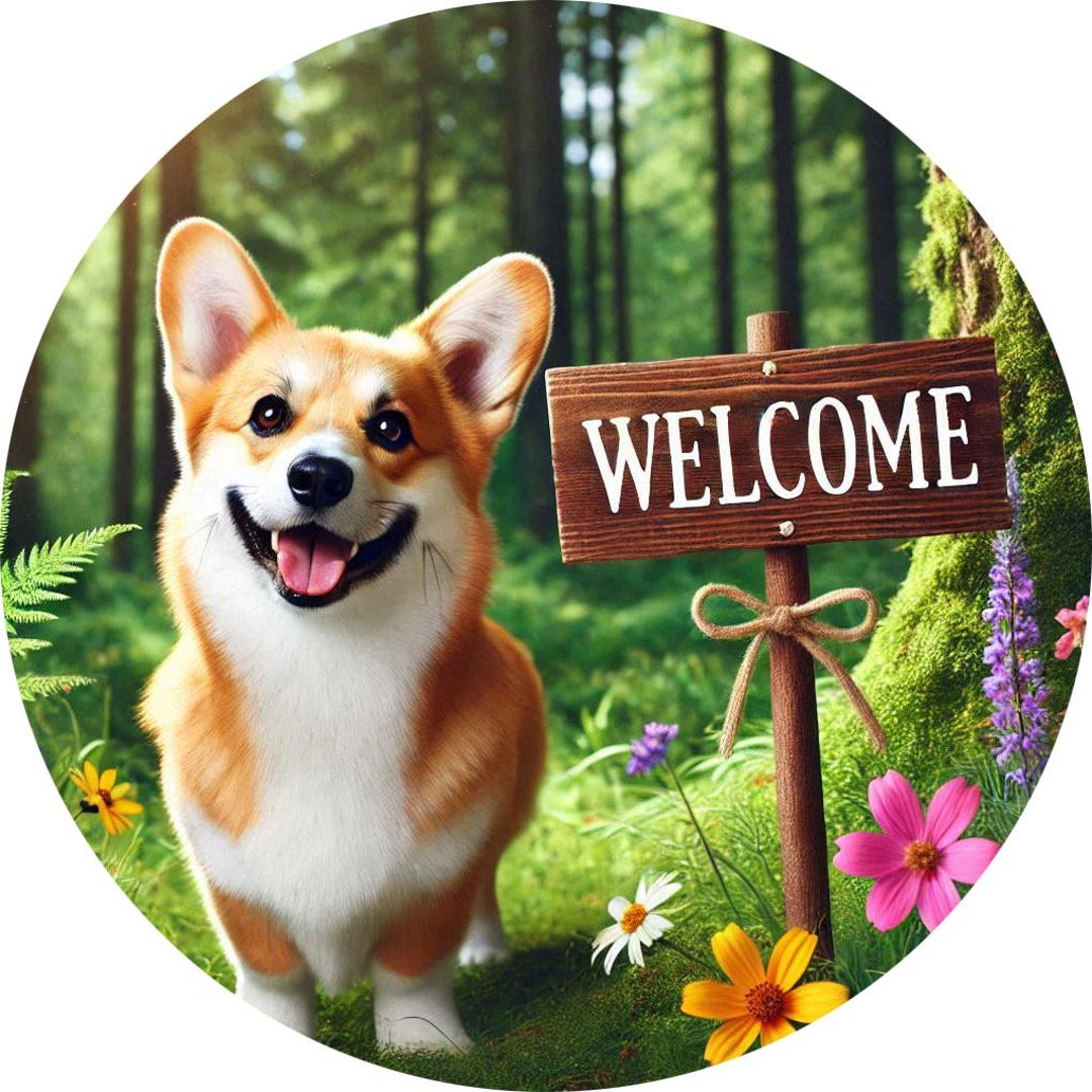 Welcome Corgi Dog 8 Inch Round Metal Wreath Sign | Dog Lover | Pet ...