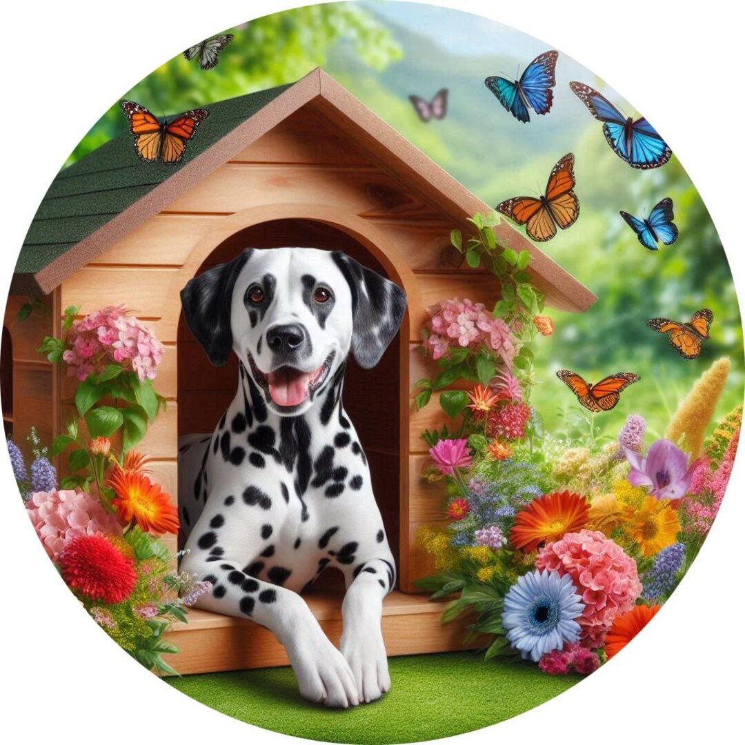 Dalmatian in Dog House 8 Inch Metal Wreath Sign | Wall Art | Pet ...