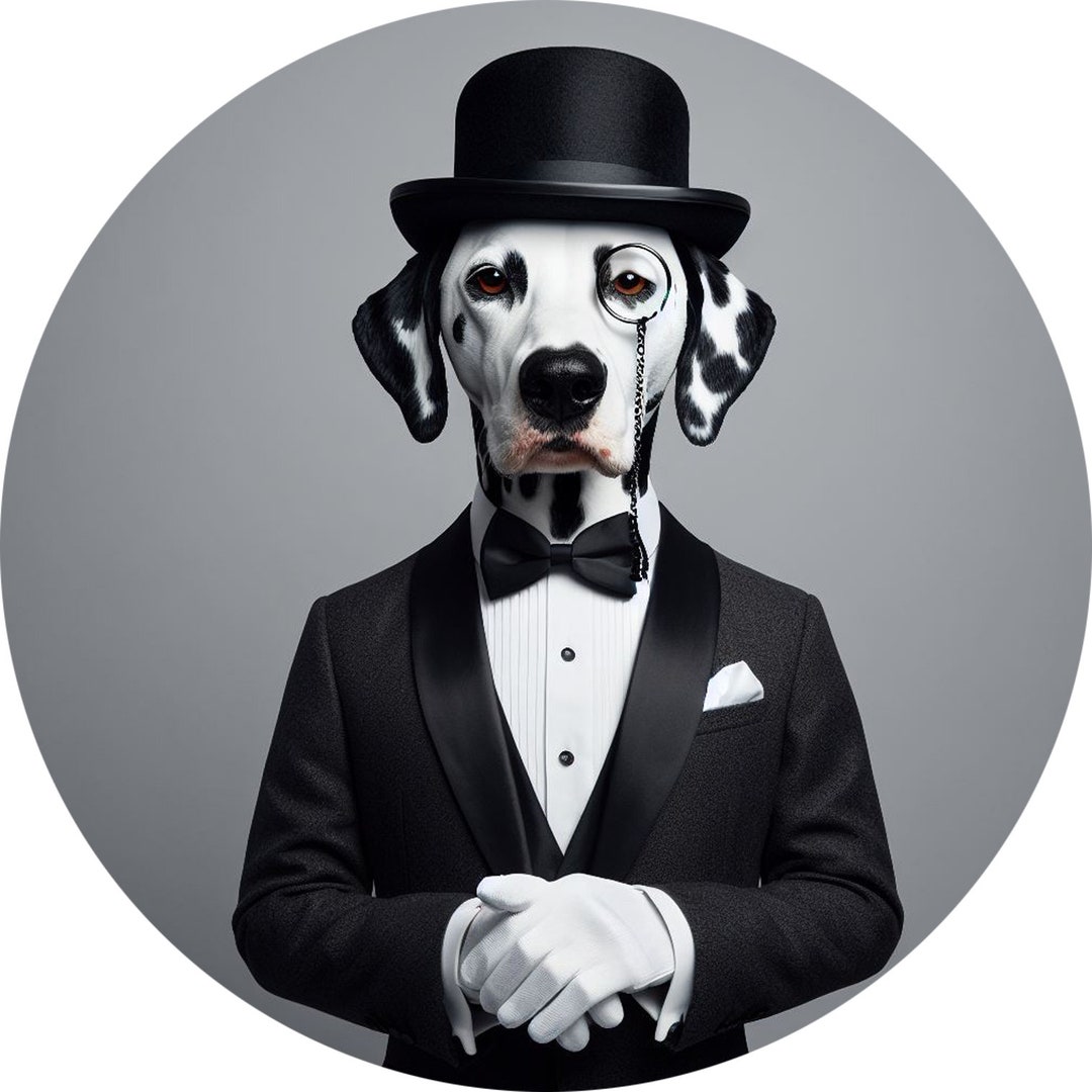 Funny Dalmatian in a Tuxedo 8 Inch Round Metal Wreath Sign / Silly Sharp Dressed Dog Collection ...
