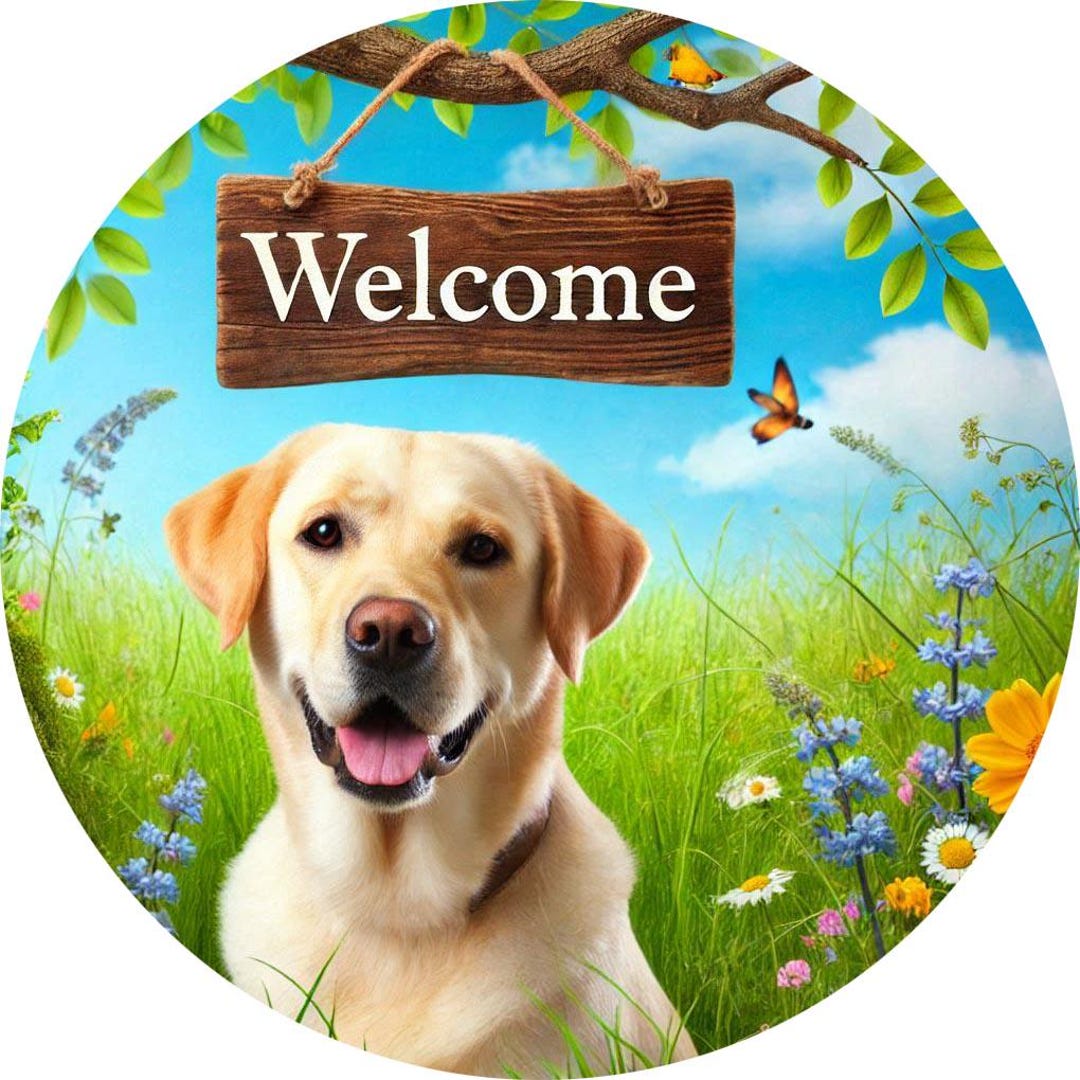 Welcome Yellow Labrador Wreath Sign | Art | Wall Hanging | Pet Portrait ...