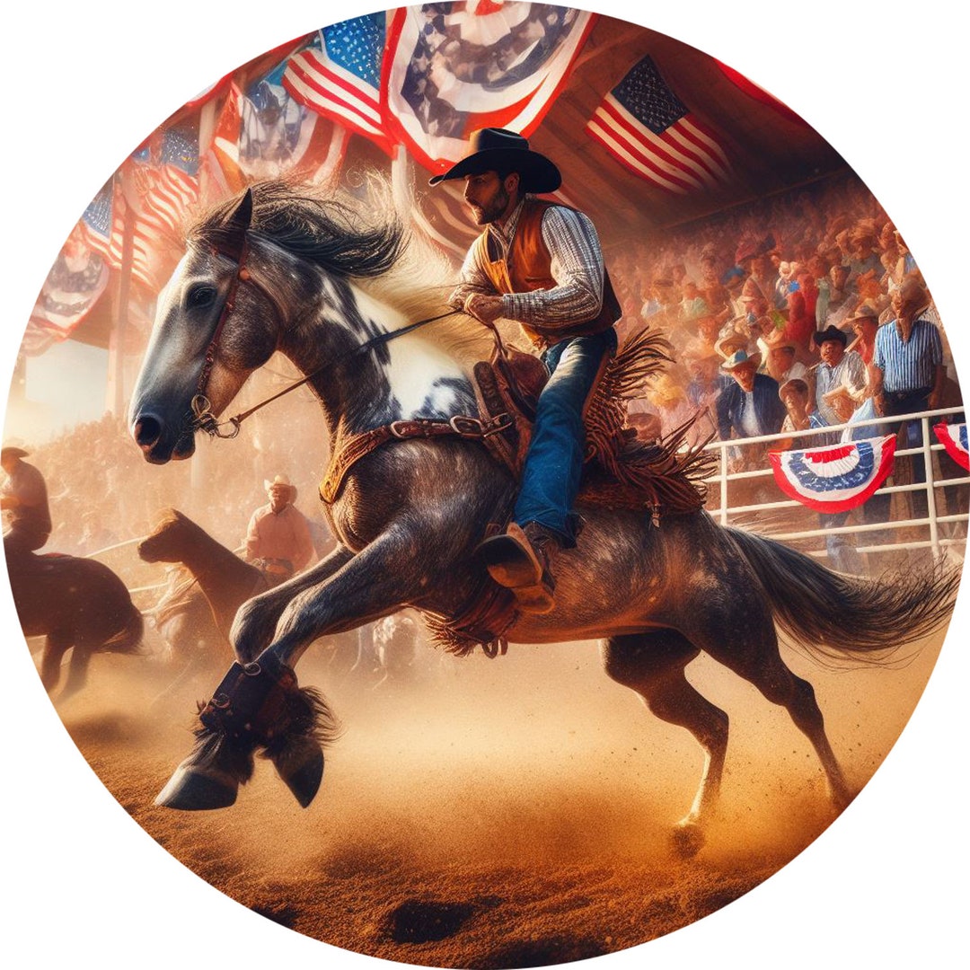 Patriotic Rodeo Wreath Sign Man on Horse | Wall Hanging | Horse Barn ...