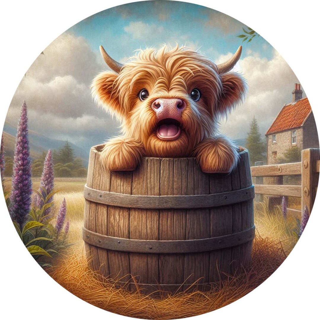 Highland Cow Barrel Wreath Sign - Etsy