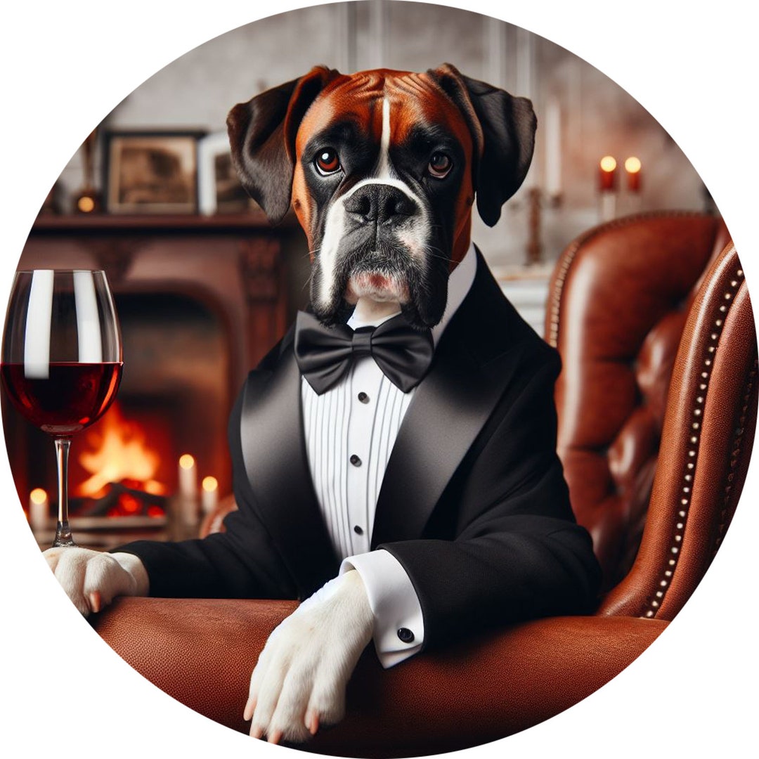 Funny Boxer in a Tuxedo 8 Inch Round Metal Wreath Sign / Silly Sharp Dressed Dog Collection - Etsy