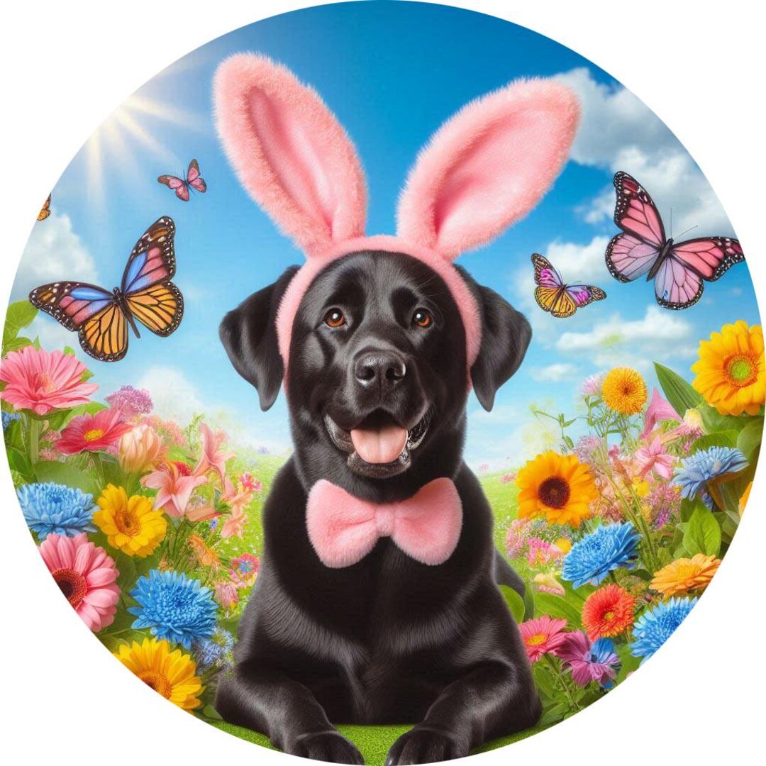 Black Labrador in Easter Bunny Ears 8 Inch Metal Wreath Sign | Wall Art ...