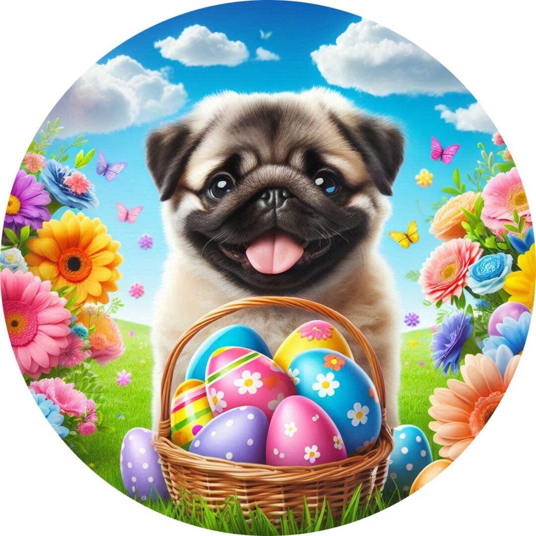 Pug Easter Egg Basket 8 or 10 Inch Metal Wreath Sign | Wall Art | Pet ...