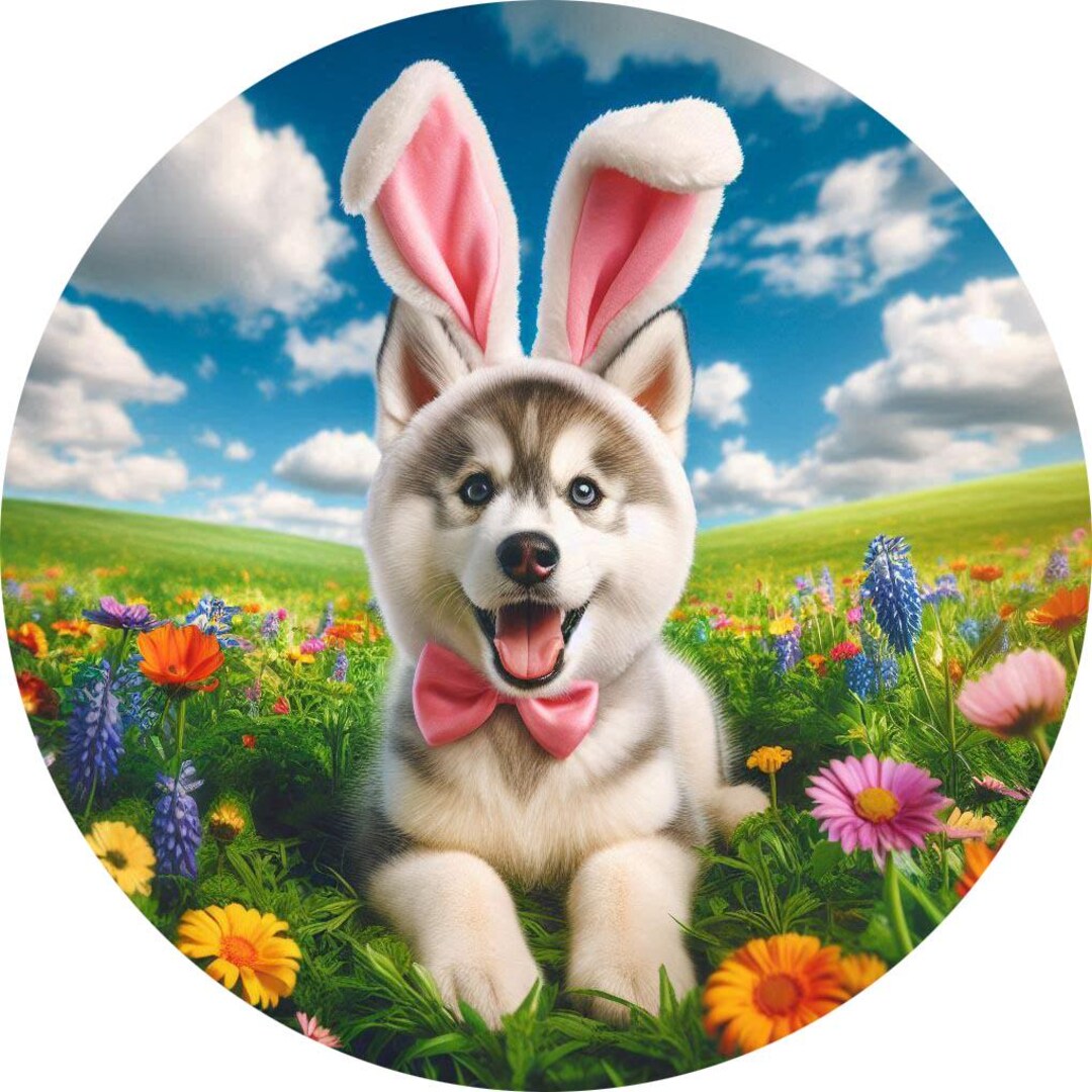 Husky in Bunny Ears 8 Inch Metal Wreath Sign | Wall Art | Pet Portrait ...