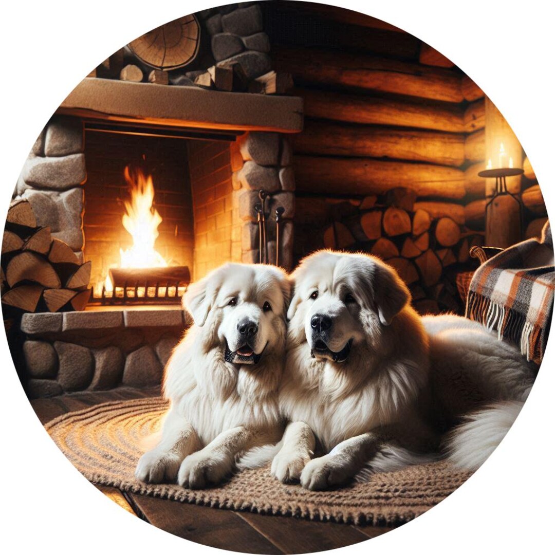 Realistic Great Pyrenees in Snow Round 8 or 10 Inch Metal Wreath Sign ...