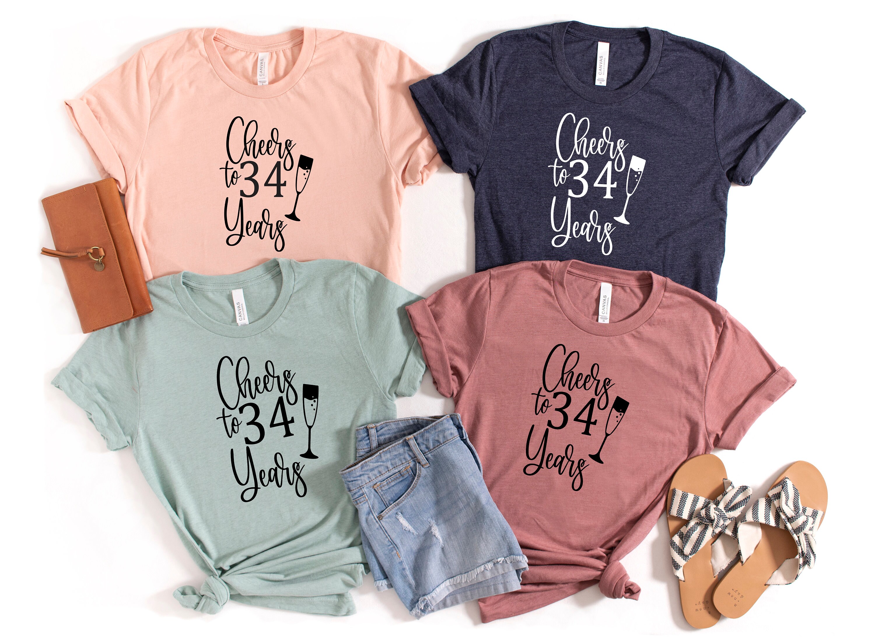 34th Birthday Shirt Cheers to 34 Years 34th Anniversary - Etsy