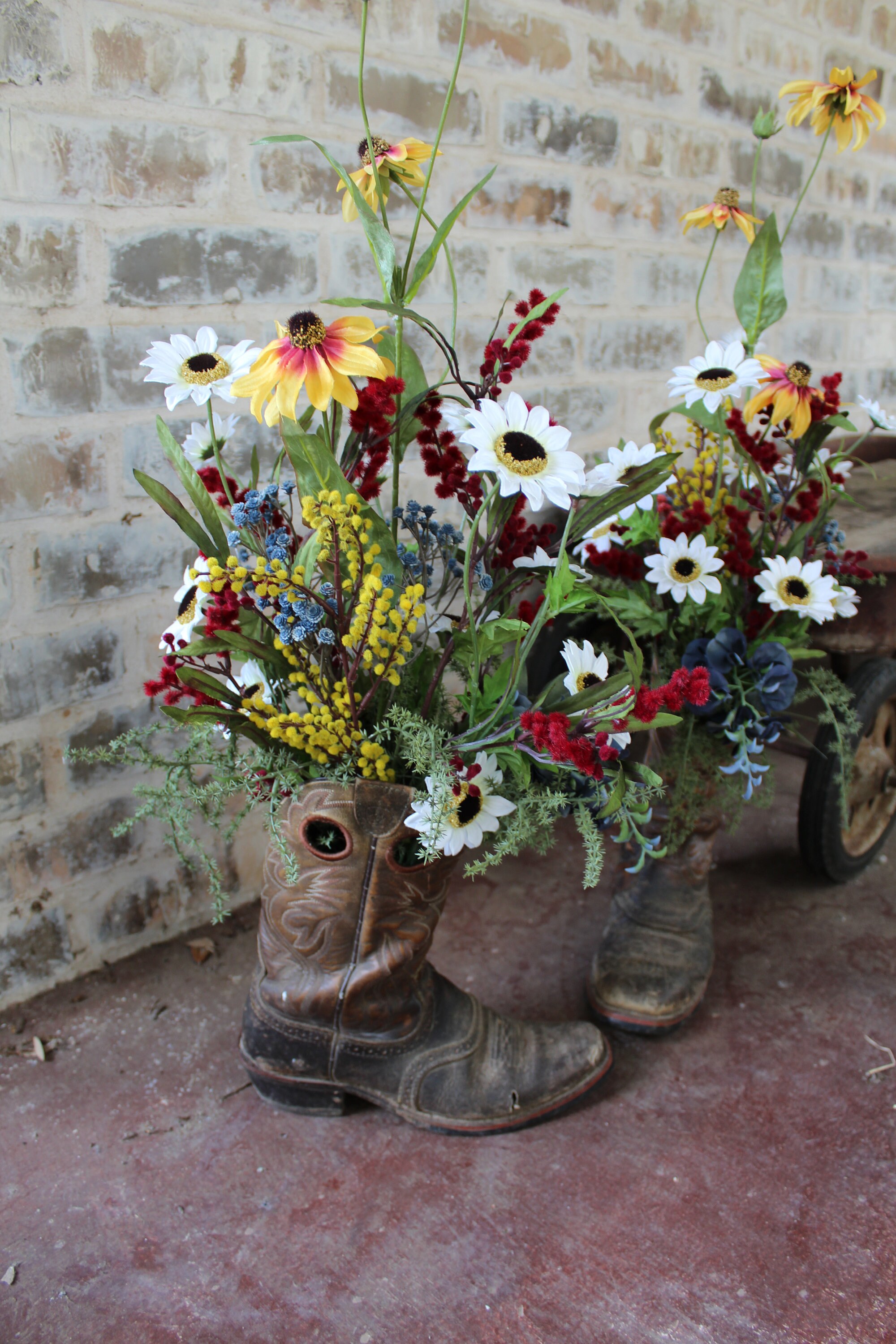 Home Décor Ridden hard Cowboy boots with wild flowers Floral ...